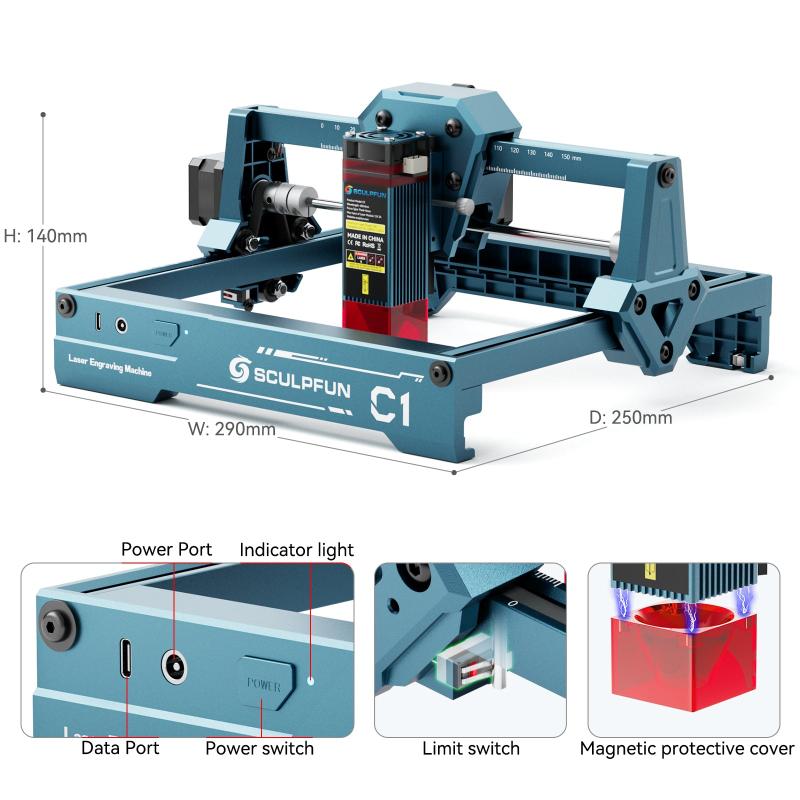 Sculpfun C1 Mini Laser Engraver 3W 0.04mm Ultra Fine Spot Compact 15*1 ...